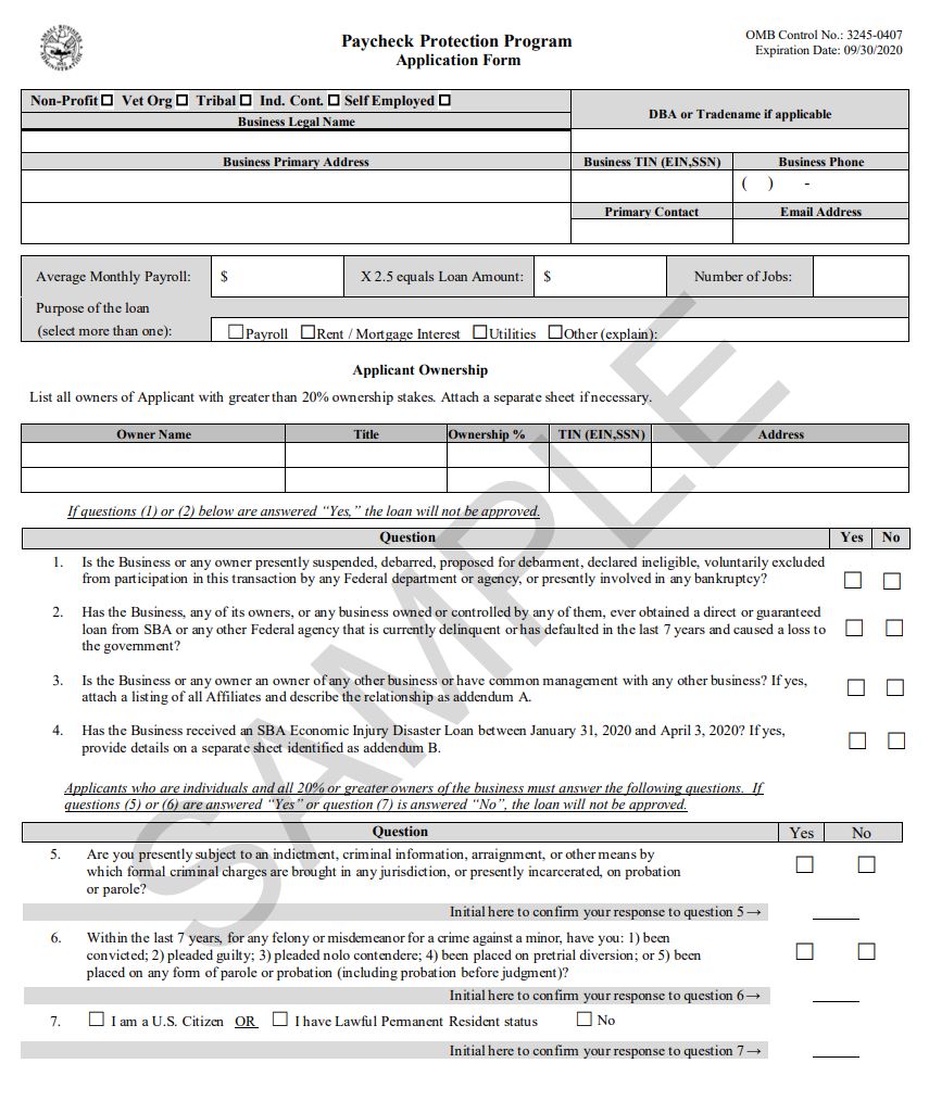 CARES ACT - Paycheck Protection Program Application - LaszloLaw